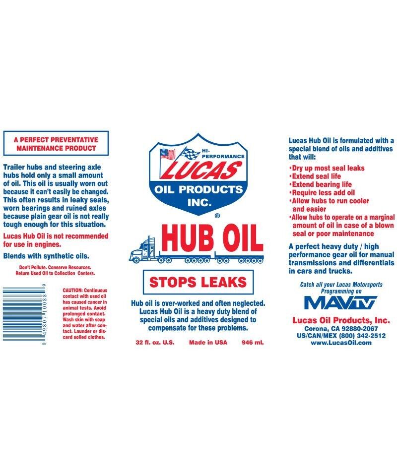 Lucas Oil 32 Oz Wheel Bearing Hub Oil