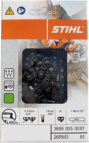 STIHL RAPID Micro-RM (Semi Chisel) Saw Chain .325" Pitch .063" Gauge 62 ...