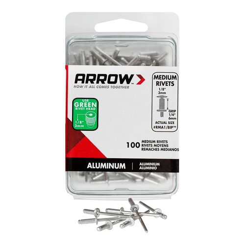 Arrow Fastener 1/8 x 1/4" Medium Aluminum Pop Rivet