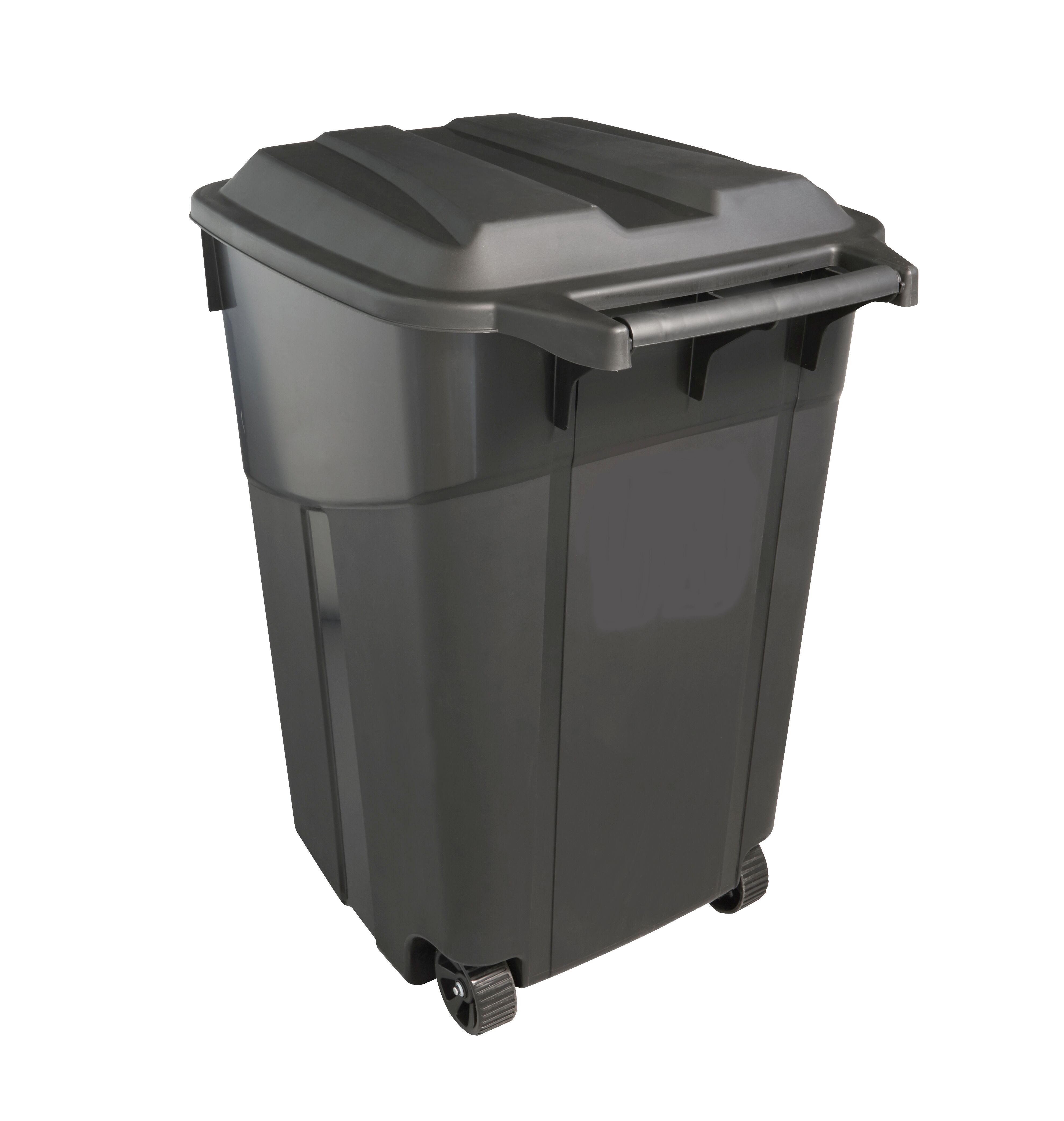 United Solutions 45 Gallon Black Rough & Rugged Wheeled Trash Can