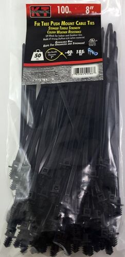 8" Fir Tree Push Mount Cable Ties in UV Black - 100-Pack
